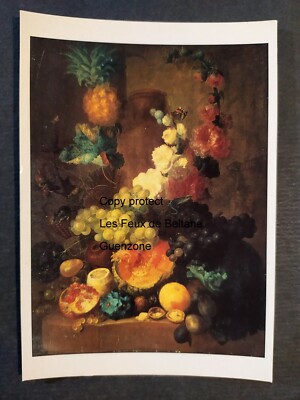 Fleurs et fruits sur corniche de pierre Jan Van OS rococo art carte ...