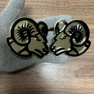 For Ram Head Badges Emblem Red Eye Gold Ed, 2 Badges, Fender Angry ...