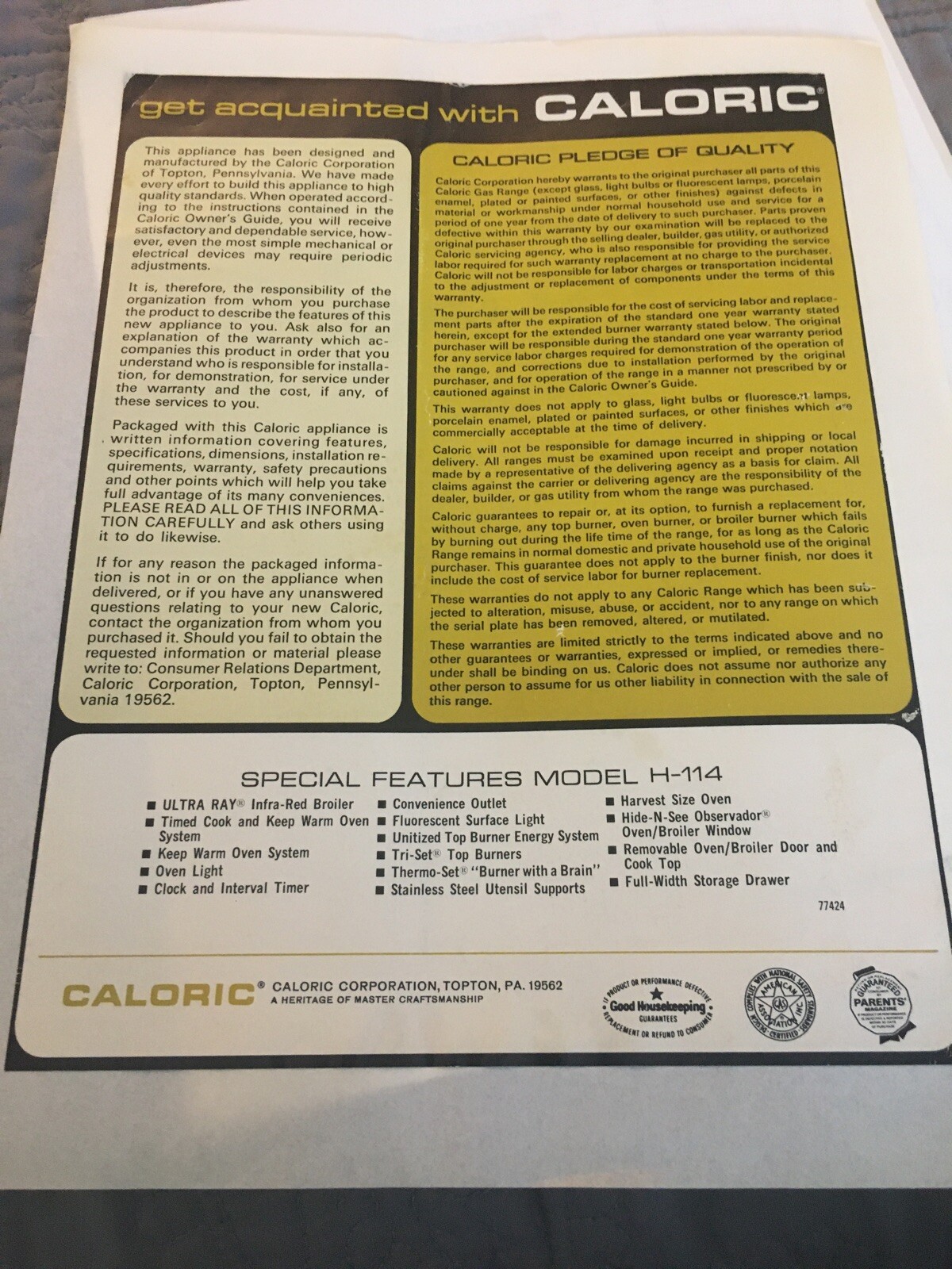 Caloric Gas Ranges H Series Kitchen Stoves Oven Cook Vintage Owners ...