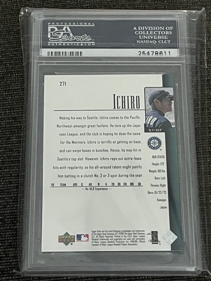 2001 Upper Deck #271 Ichiro Suzuki RC Seattle Mariners Rookie PSA 10 HOF | eBay