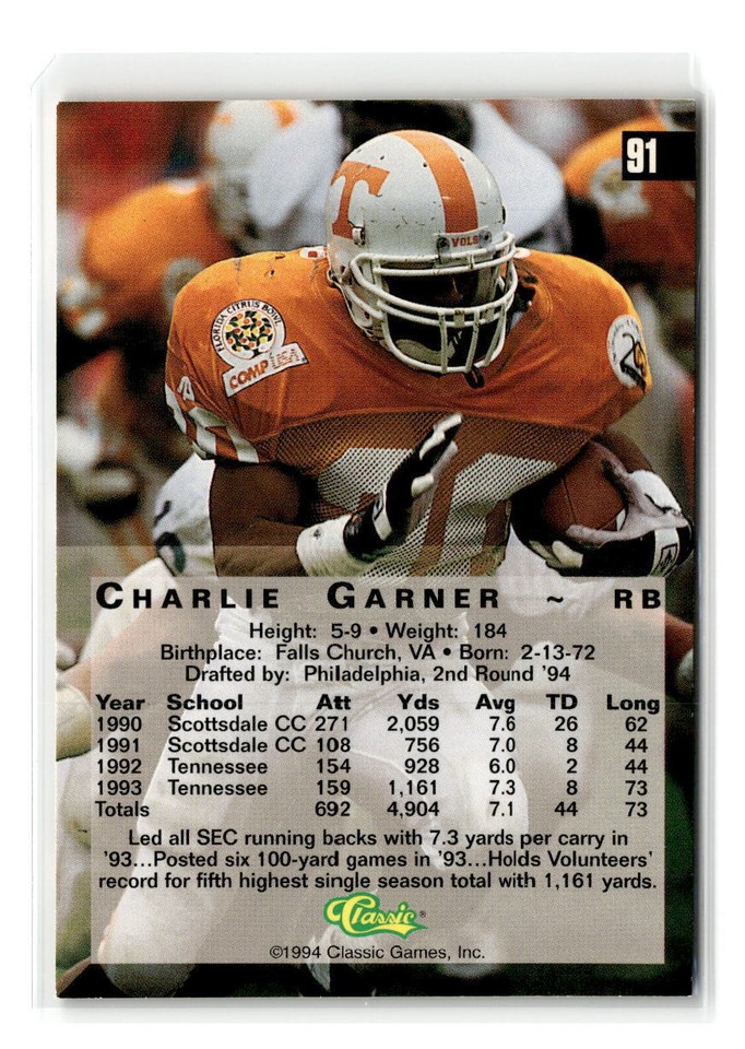 1994-Classic 4 Sport -#91-Charlie Garner -Tennessee | eBay