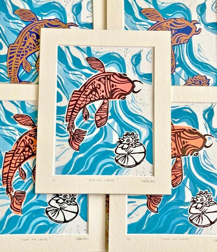 Tropical Fish Print Lino Japanese Koi Fish Lino Print