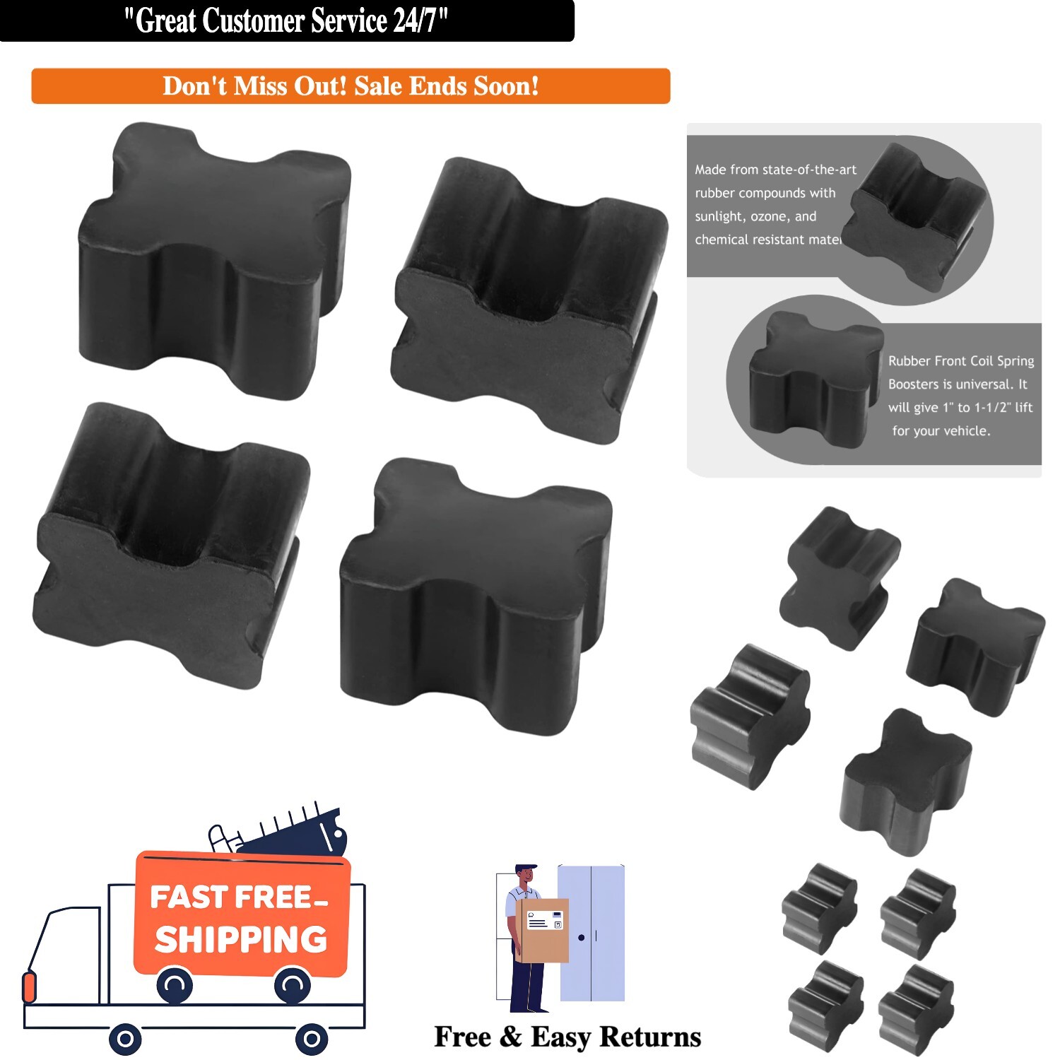 Coil Spring Booster Kit - Heavy Duty Rubber Spacers for Sagging Springs ...