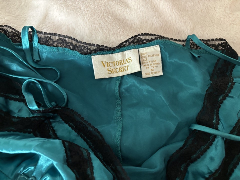 Victorias secret VTG Gold Label nightie teddy romper green satin Medium ...