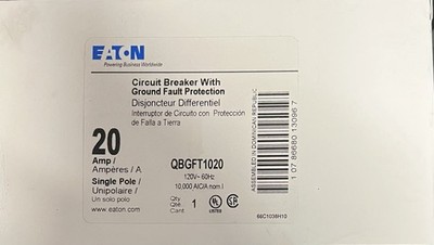 EATON QBGFT1020 Single QB GFCI Circuit Breaker 20A, 120/240 VAC | eBay