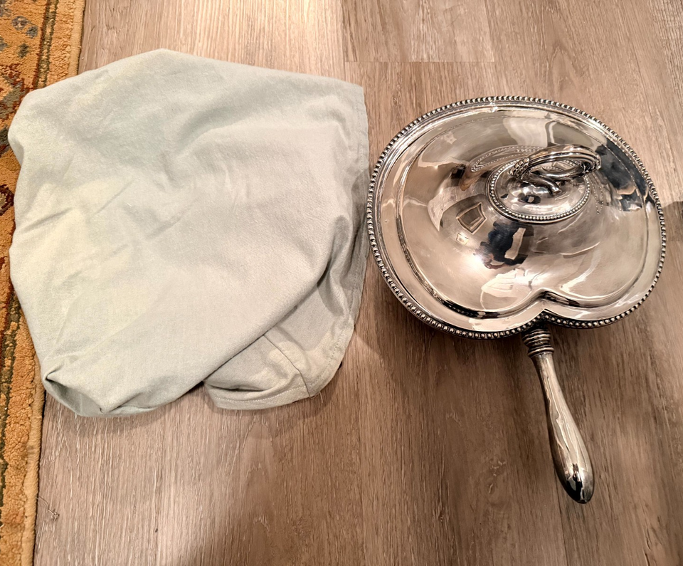 Vintage Silverplate Divided Chafing Dish w Handle & Lid Beaded Rim | eBay