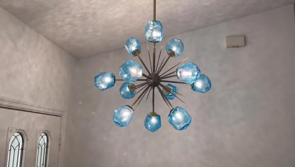 12-Light Blue Glass Chandelier Sputnik Ceiling Light Fixtures for ...