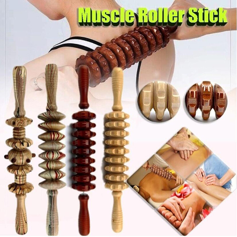 Full Body Massager Wood Roller Stick Gear Trigger Point Muscle Relief ...