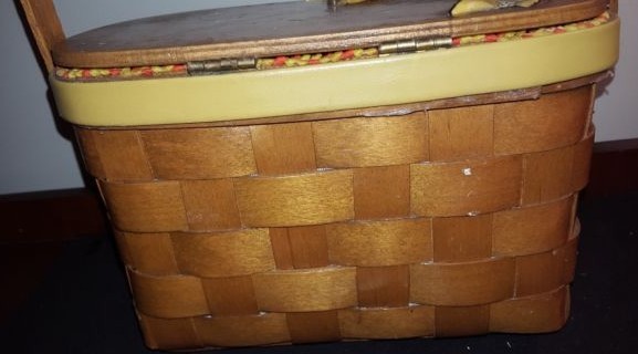 Vintage Hand Painted Cane Basket with Handle and Applique | eBay