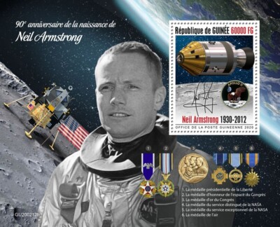 Astronaut NEIL ARMSTRONG Medals First Man on Moon Space Stamp Sheet ...