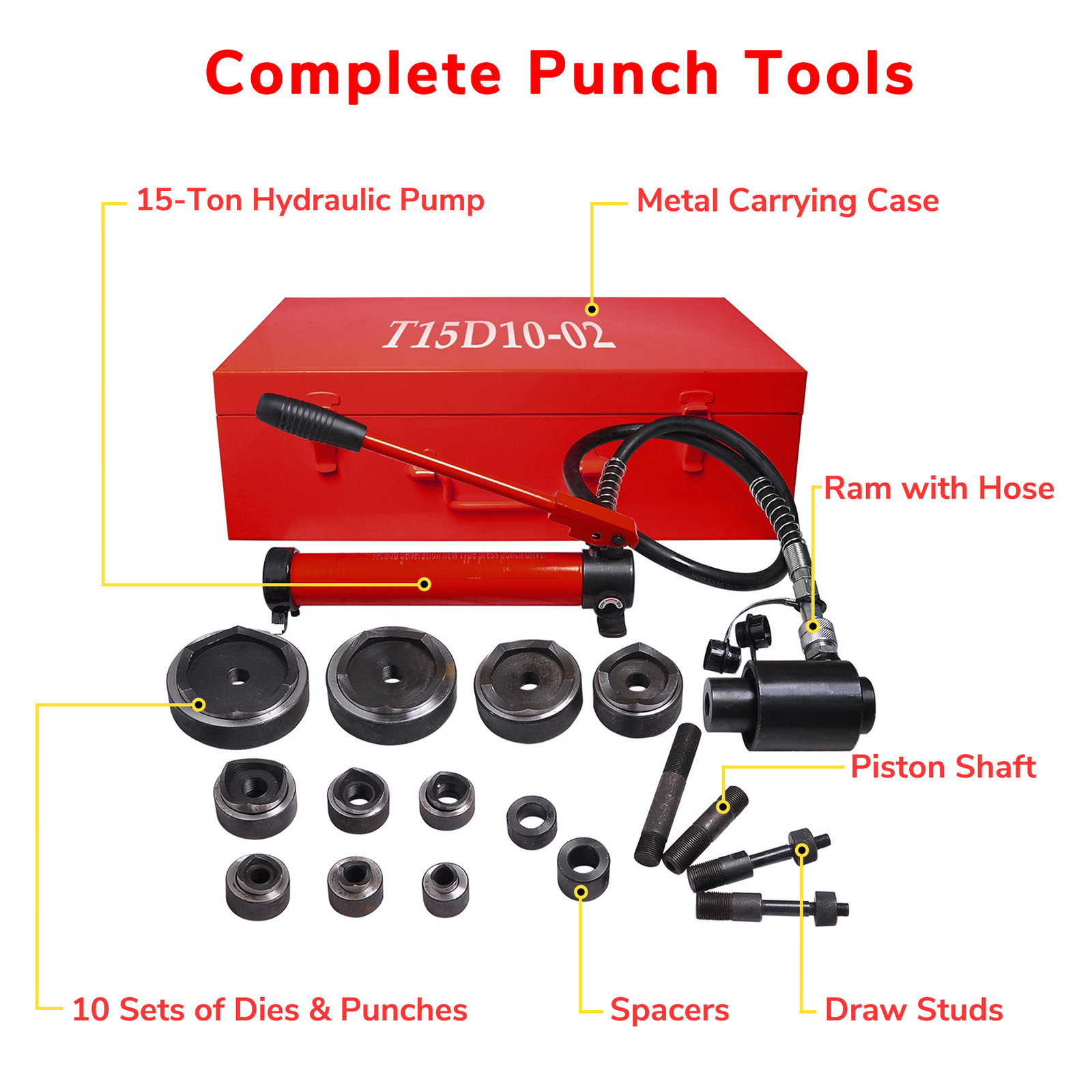 15 Ton Hydraulic Punch Driver Kit Manual Hole Knockout Puncher Tool w ...