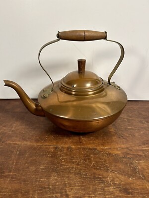 Vintage Copper Tea Pot Kettle Copral Made In Portugal Wooden Handle ...