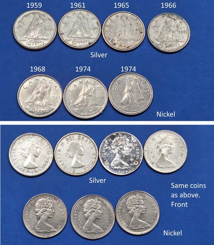 Lot of Canadian Coins; Nickels, Dimes, Quarters; 8 are Silver; 1944 ...