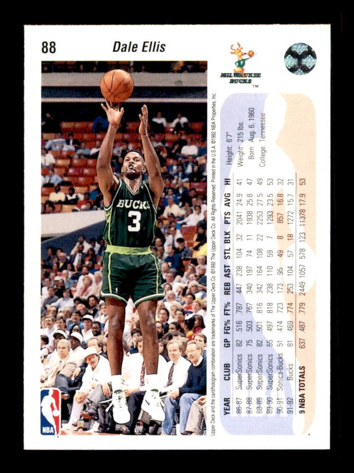 1992 Basketball Upper Deck Dale Ellis Milwaukee Bucks #88 8 | eBay