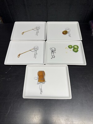 Set Of 5 CB2 Oliver Ceramic Appetizer Snack Plates Party Holiday ...