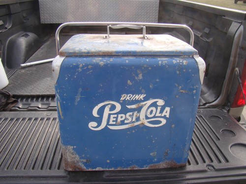 Vtg 1950’s Drink Pepsi Cola Blue Metal Progress Refrigerator Co. Cooler ...