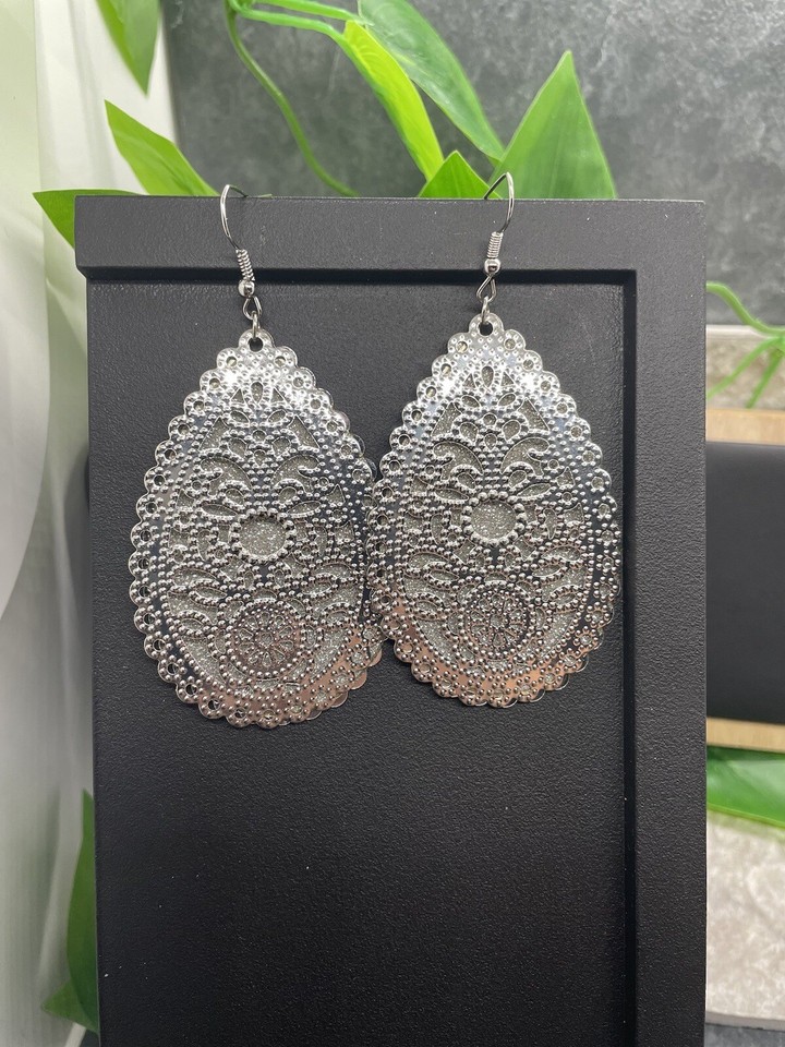 3” Earring Set Silver-tone Exaggerated Dangle Drop New Free Ship A4558 ...