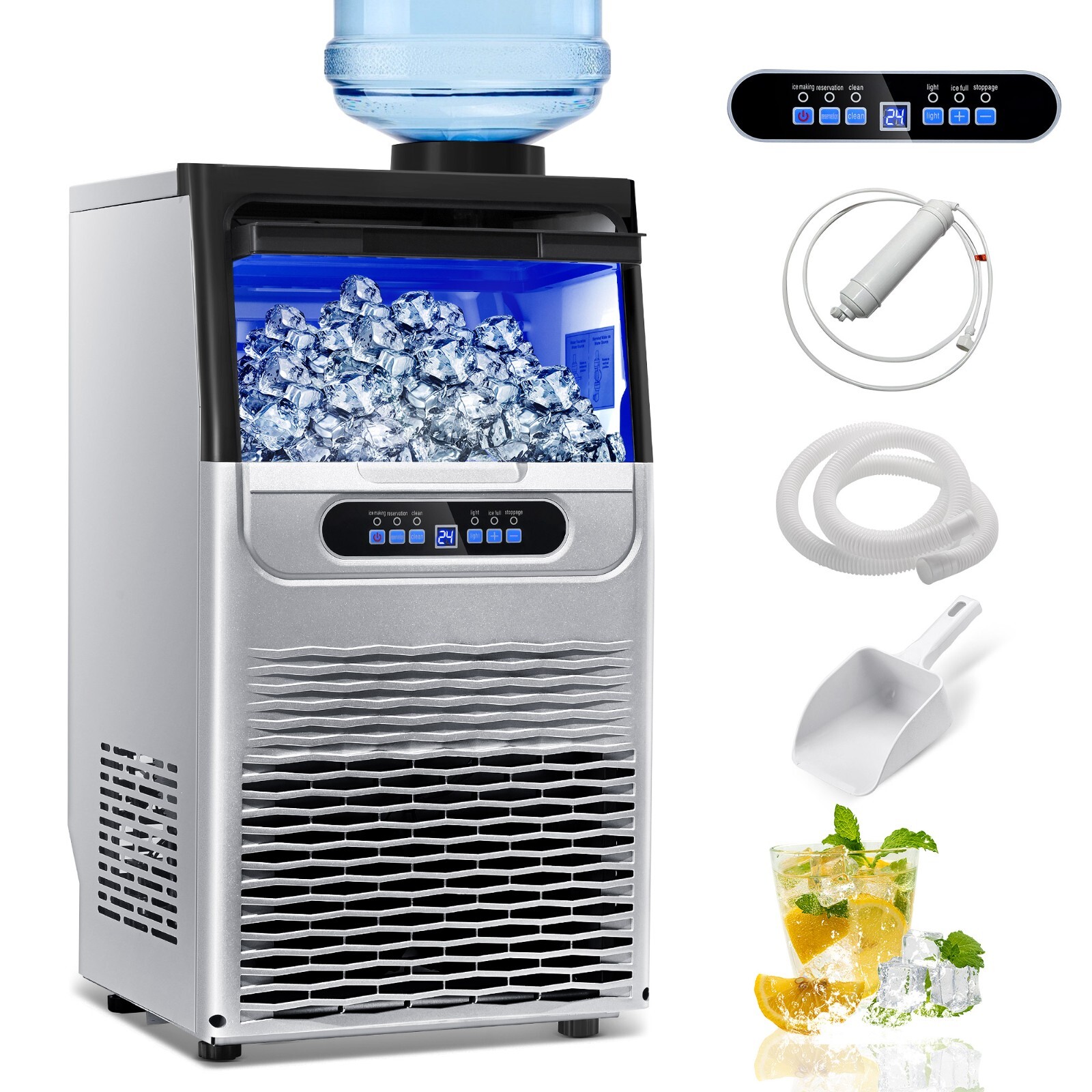 90 lbs Commercial Ice Machine Bar Restaurant Home Ice Maker Cube Maker ...