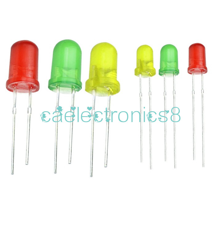 100PCS Round Head Light Emitting Diode LED 3mm 5mm Green Red Yellow Mix ...