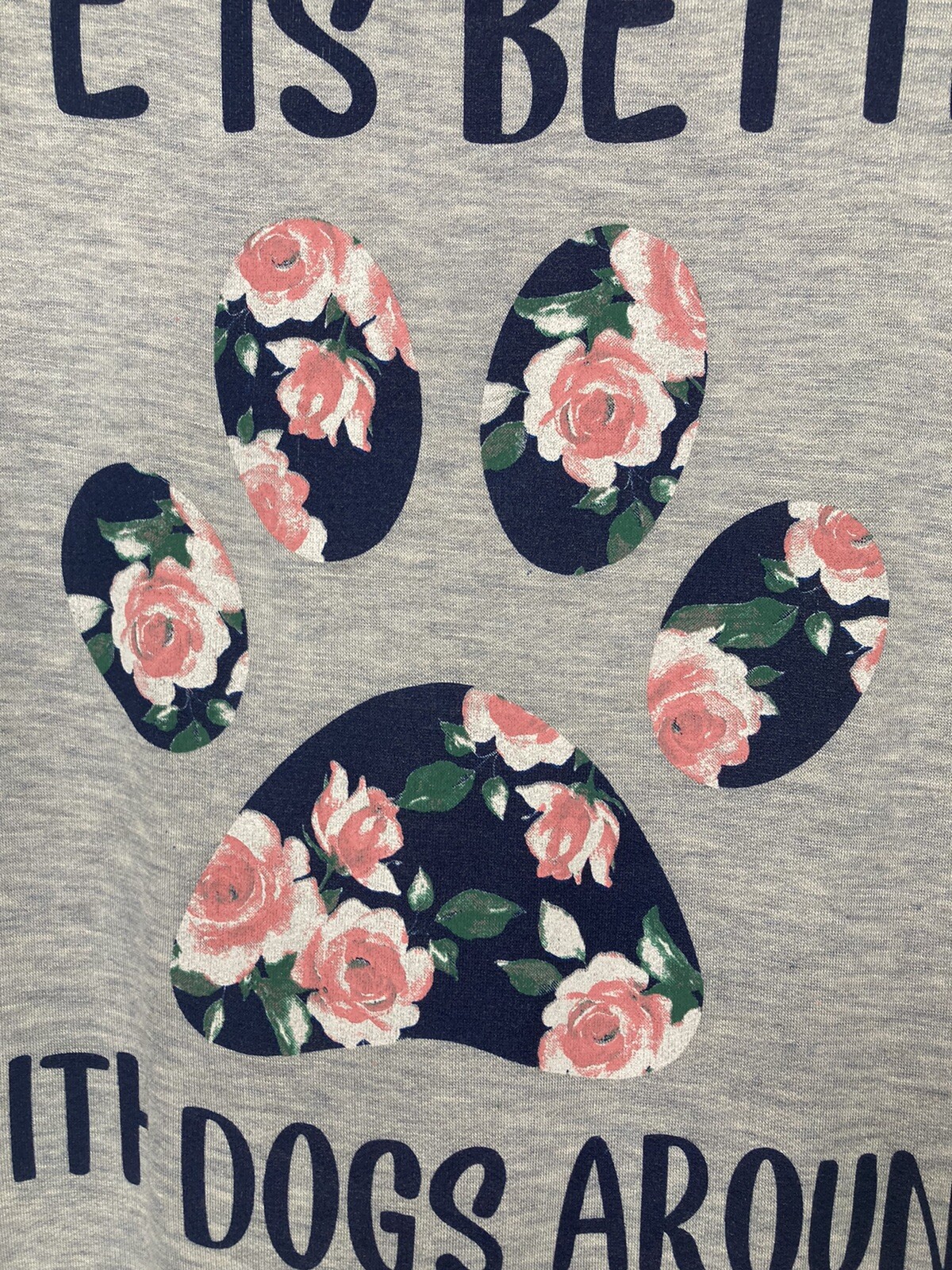 Moa Moa LIFE IS BETTER DOG 2X 3X Floral Paw Top Dolman Sleeve Relaxed ...