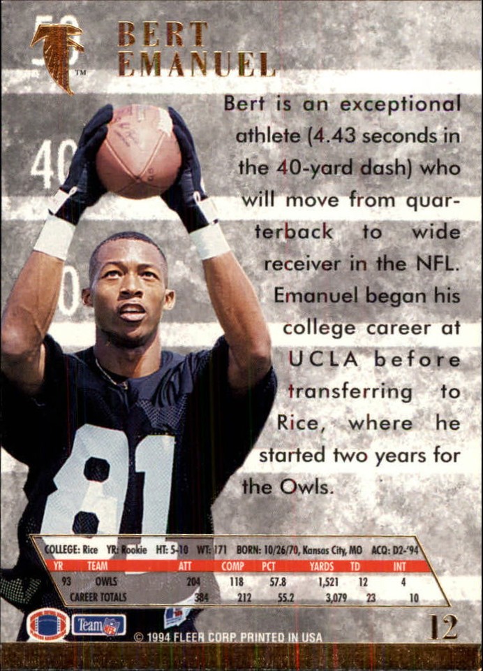 1994 Ultra #12 Bert Emanuel RC | eBay
