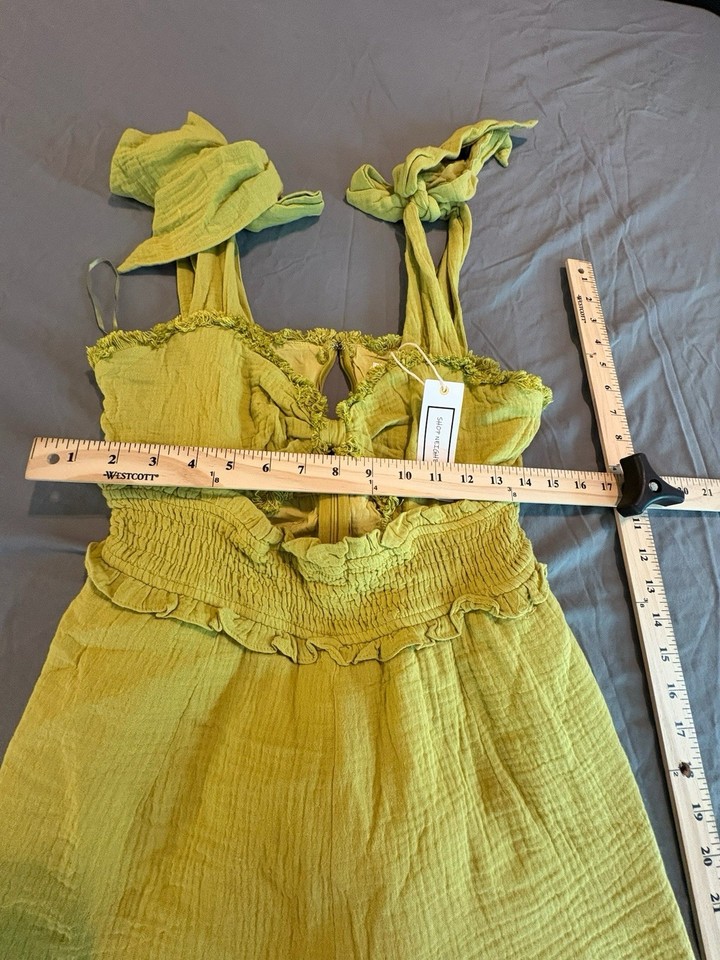 Shop Neighbor Olive Green Sexy Slit Romper With Tie Sleeves Size Medium ...