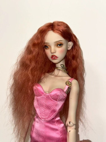 Handmade BJD Doll Wig 1/4 Long Curly Wig Red Hair Popovy Sister Owl ...