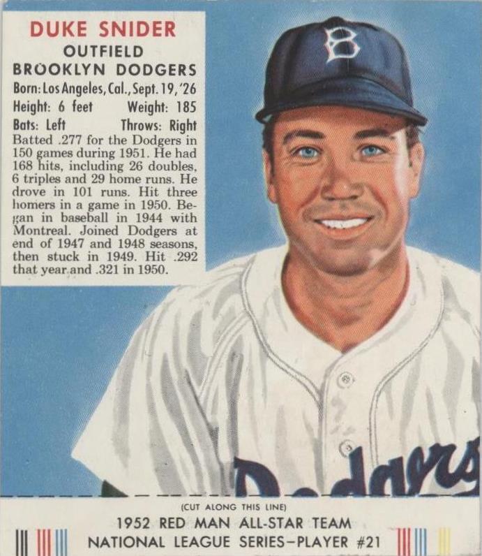 1952 Red Man Tobacco All-Star Team - National League Series Duke Snider ...
