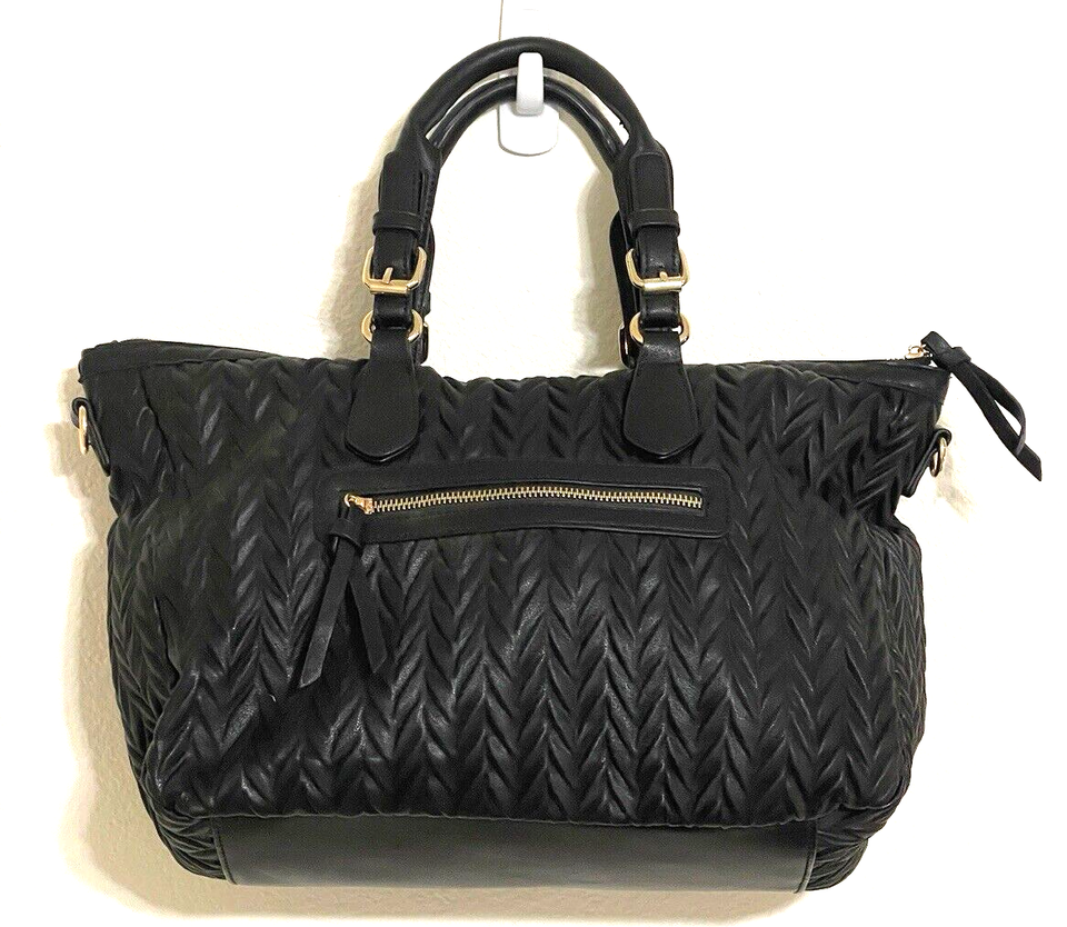 Women's Large Moda Luxe Handbag Black Faux Leather Double Handled Tote ...