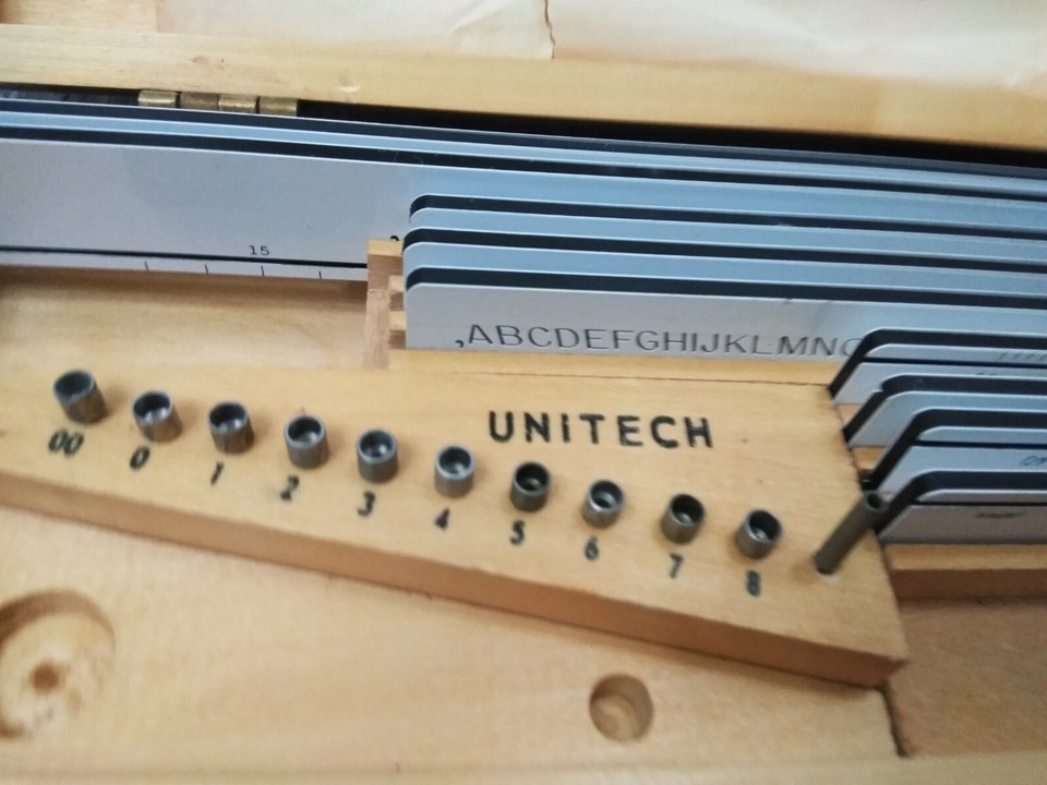 VTG. Lettering Set Drafting Kit Wood Case Templates Unitech Engineering ...