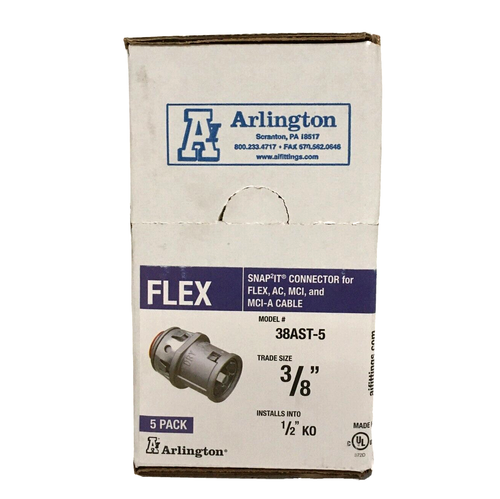 Arlington Snap2It Push-In Connectors 38AST-5 for MC HCF Cables 3/8 ...