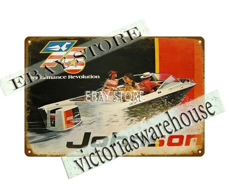 1976 Johnson Outboard Motor rustic boating nautical metal tin sign ...