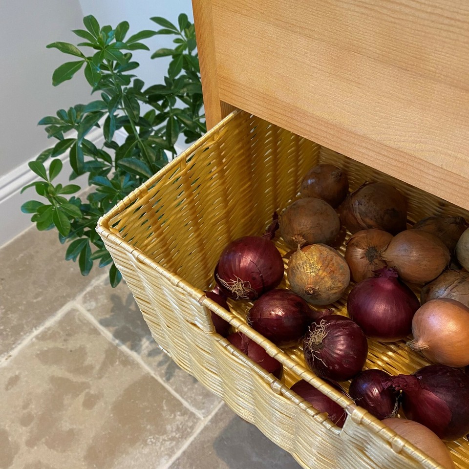Wooden Vegetable Potato Store Storage Rack with Wicker Style Baskets ...