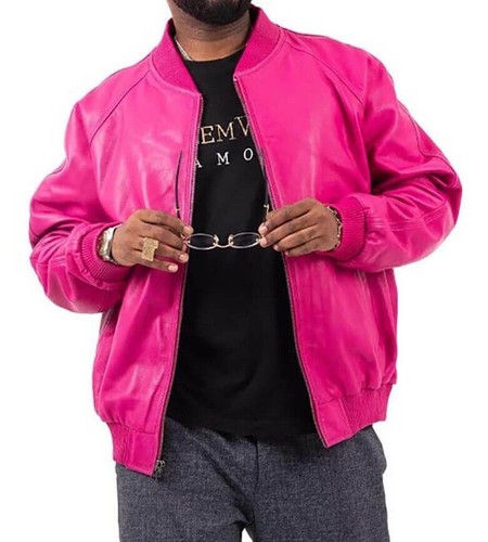 Men's 100% Real Lambskin Leather Pink Bomber Jacket Baseball Varsity ...