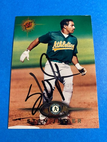 STAN JAVIER 1995 TOPPS STADIUM CLUB #50 AUTO SIGNED OAKLAND A'S YANKEES ...