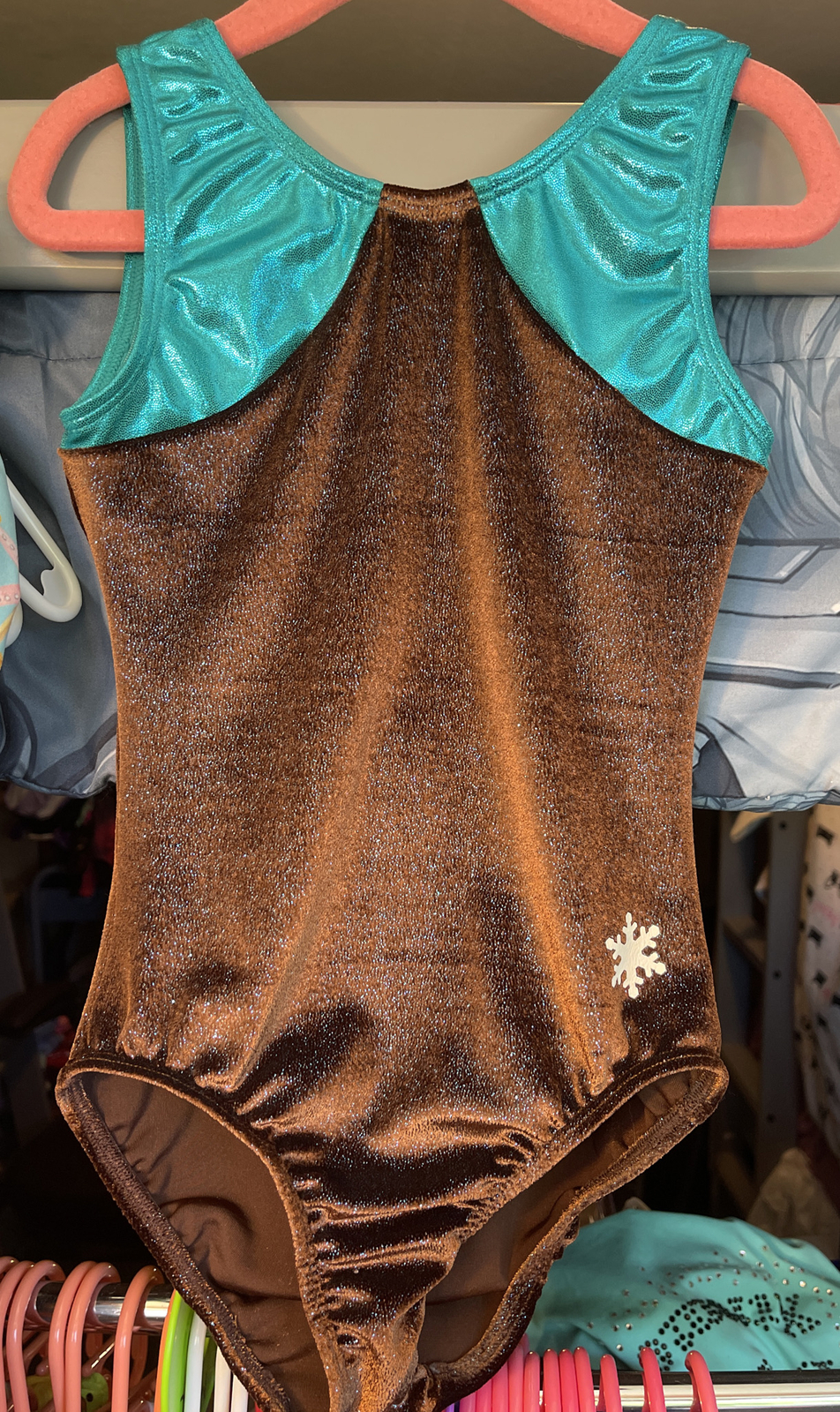 SNOWFLAKE Gymnastics Dance LEOTARD CL large Teal Brow… - Gem