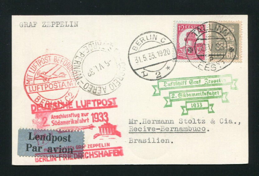 Zeppelin 1933 Sieger 214var 2nd S.A. Flight Hungary Treaty Post Berlin ...