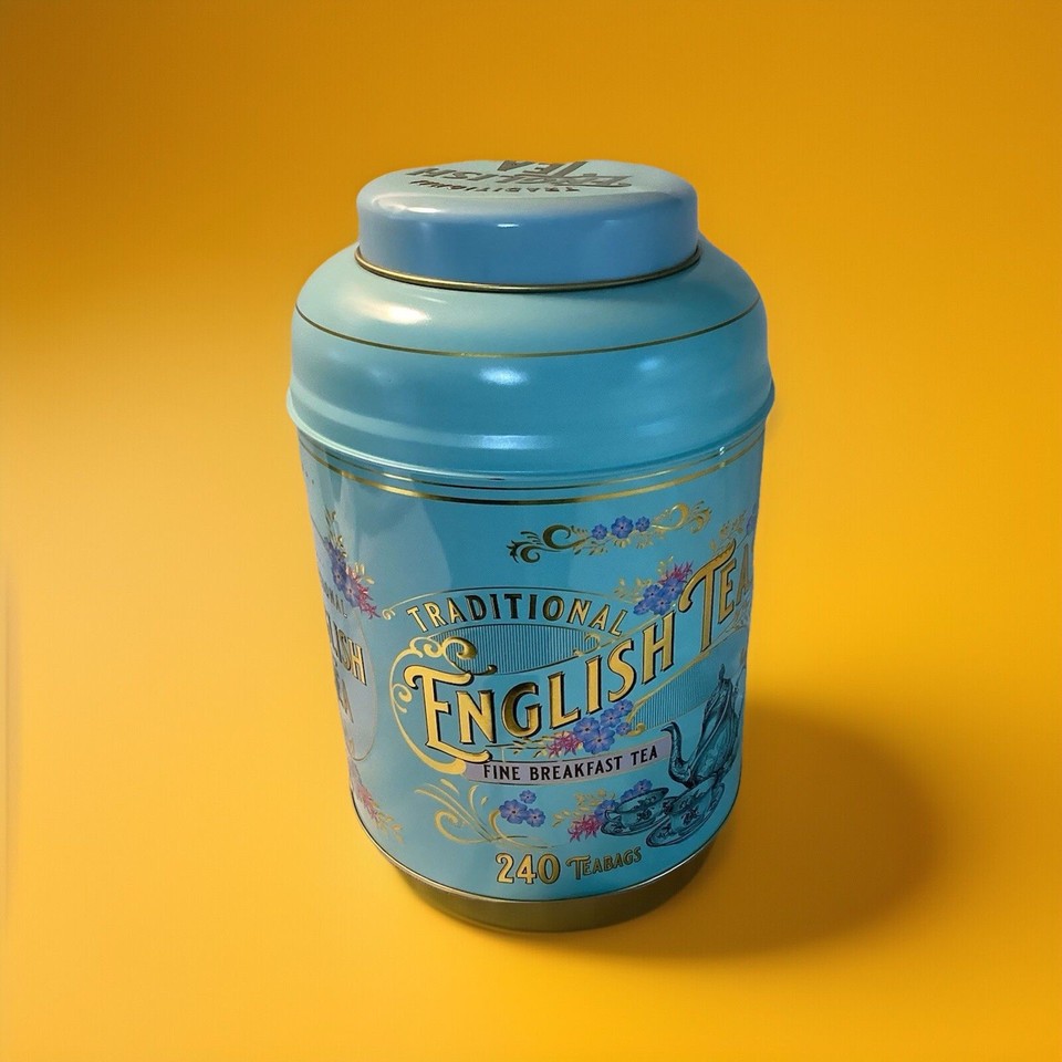 Empty Traditional English Tea tin Victorian Breakfast tea - turquoise ...