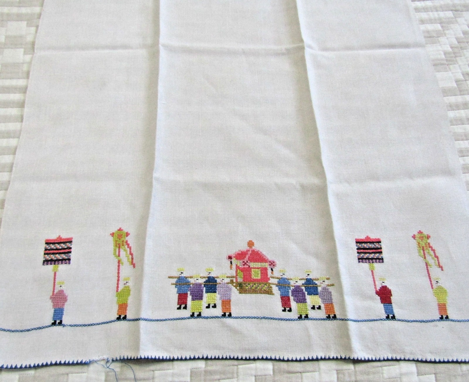 vintage kitchen / guest towel counted cross stitch Asian design 25x17 ...