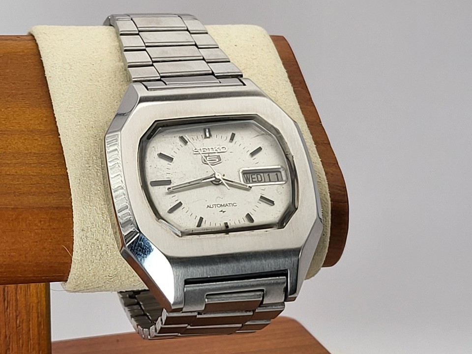 Vintage Retro Octagon Seiko 5 Day Date Automatic White Dial Mens Watch ...
