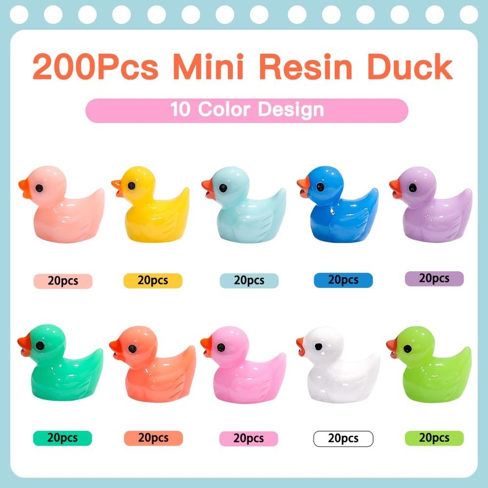 DULEFUN 200pcs Tiny Ducks 10 Colors Little Duck Figures Mini Resin ...