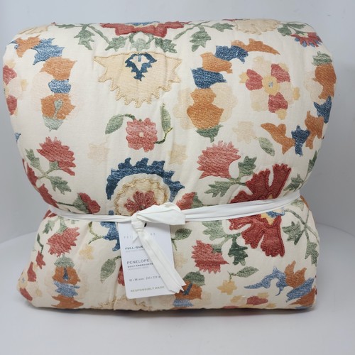 POTTERY BARN PENELOPE HANDCRAFTED QUILT Full Queen APPLIQUE EMBROIDERED ...