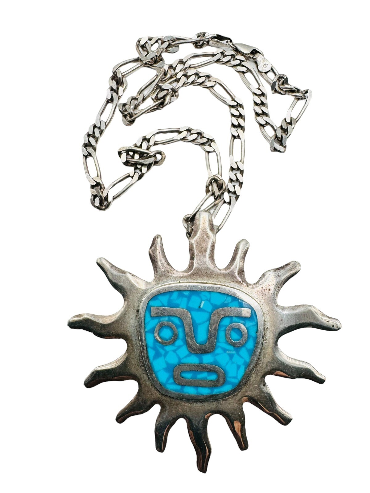 Sterling Silver MEXICO 925 Aztec Sun Face Necklace Br… - Gem