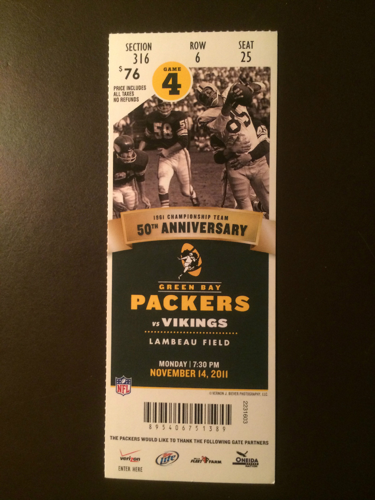Green Bay Packers 2011 NFL ticket stub vs Minnesota Vikings- Max McGee ...