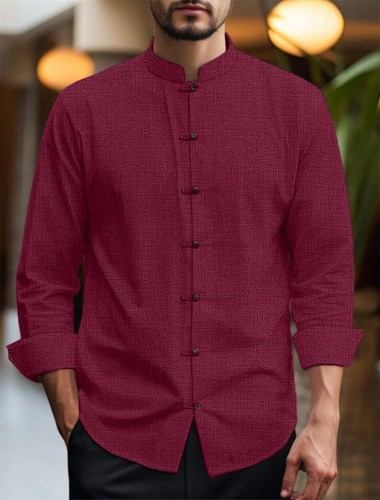 Men's Tang Shirt Casual Slim Chinese Shirts Long Sleeve Button Down ...