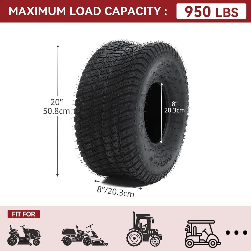 LEDKINGDOMUS 20x8-8 Lawn Mower Tires for Lawnmowers Garden Tractors ...