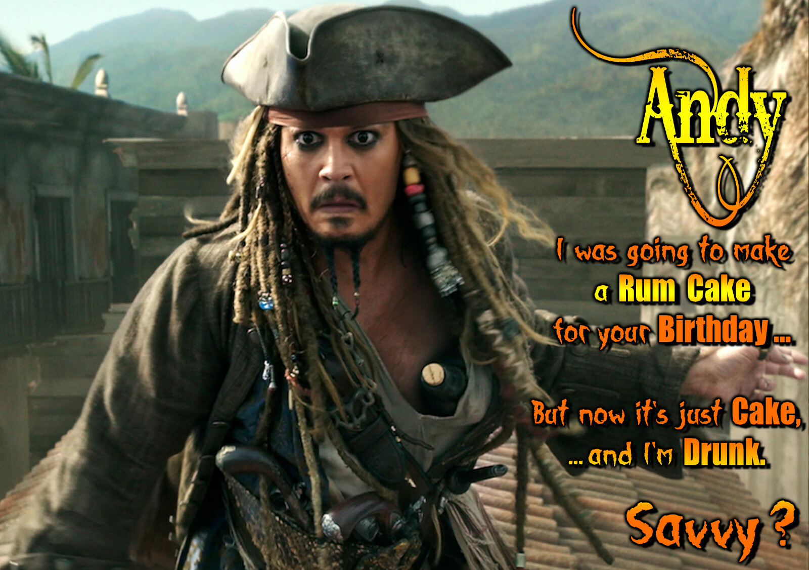 Carte d'anniversaire personnalisée Captain Jack Sparrow pirates of RHUM ...