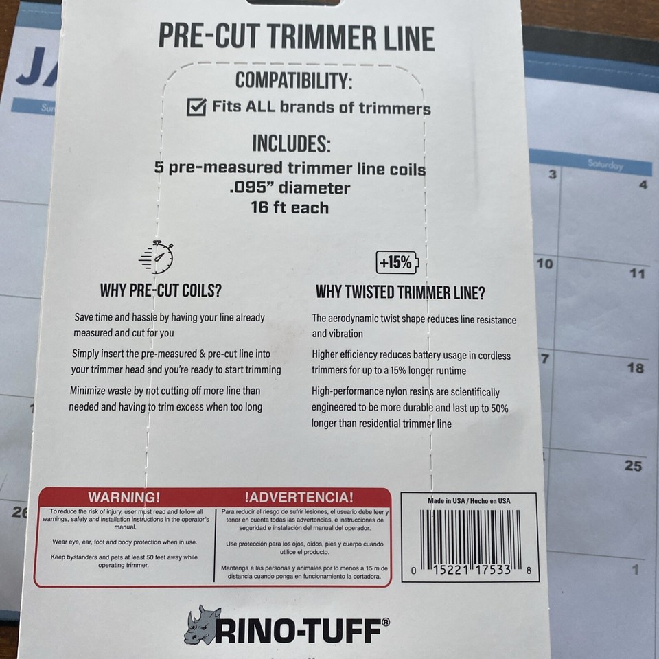 Rino-Tuff Precut Pro Twisted Trimmer Line Universal Fit .080" x 16-ft ...
