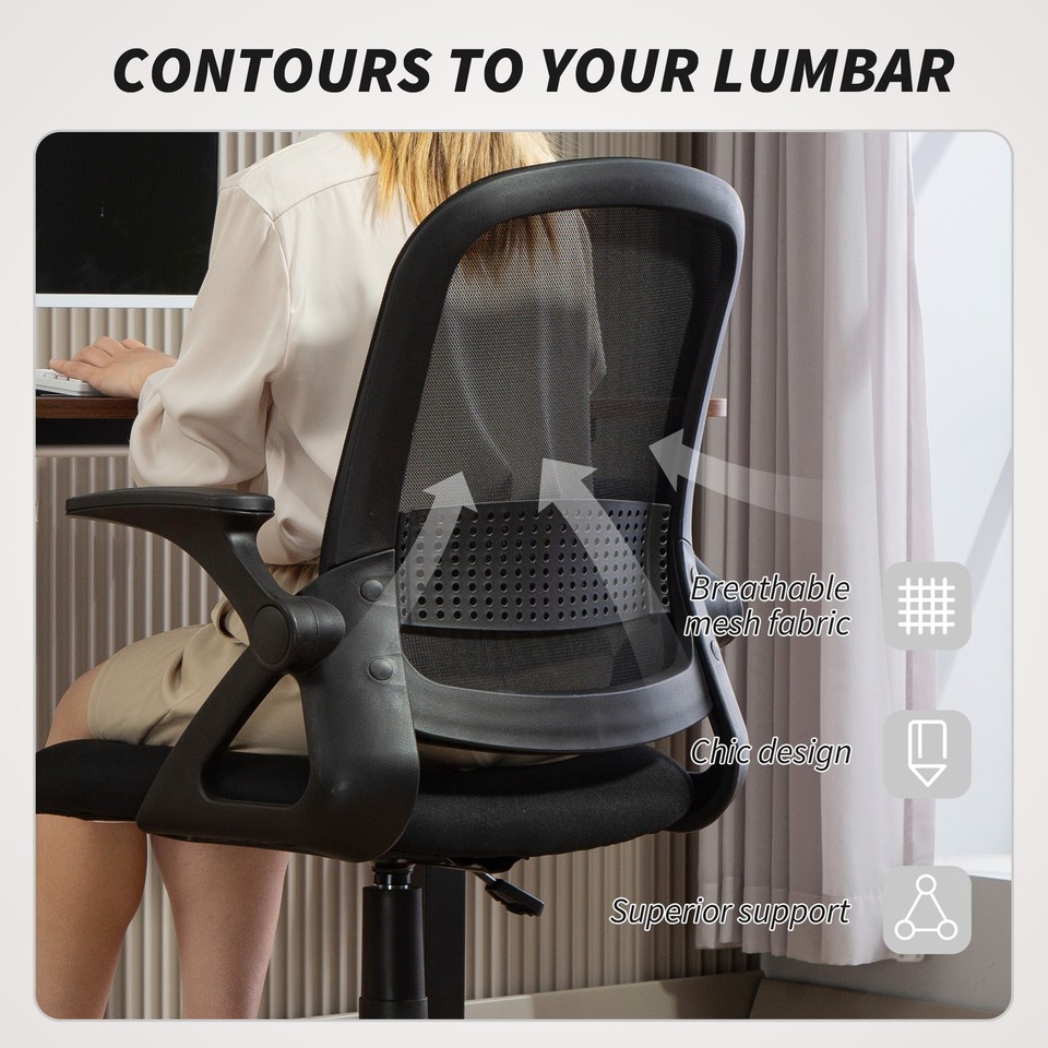 Black Mesh Office Chair Swivel Adjustable Height Flip-Up Arms Desk ...