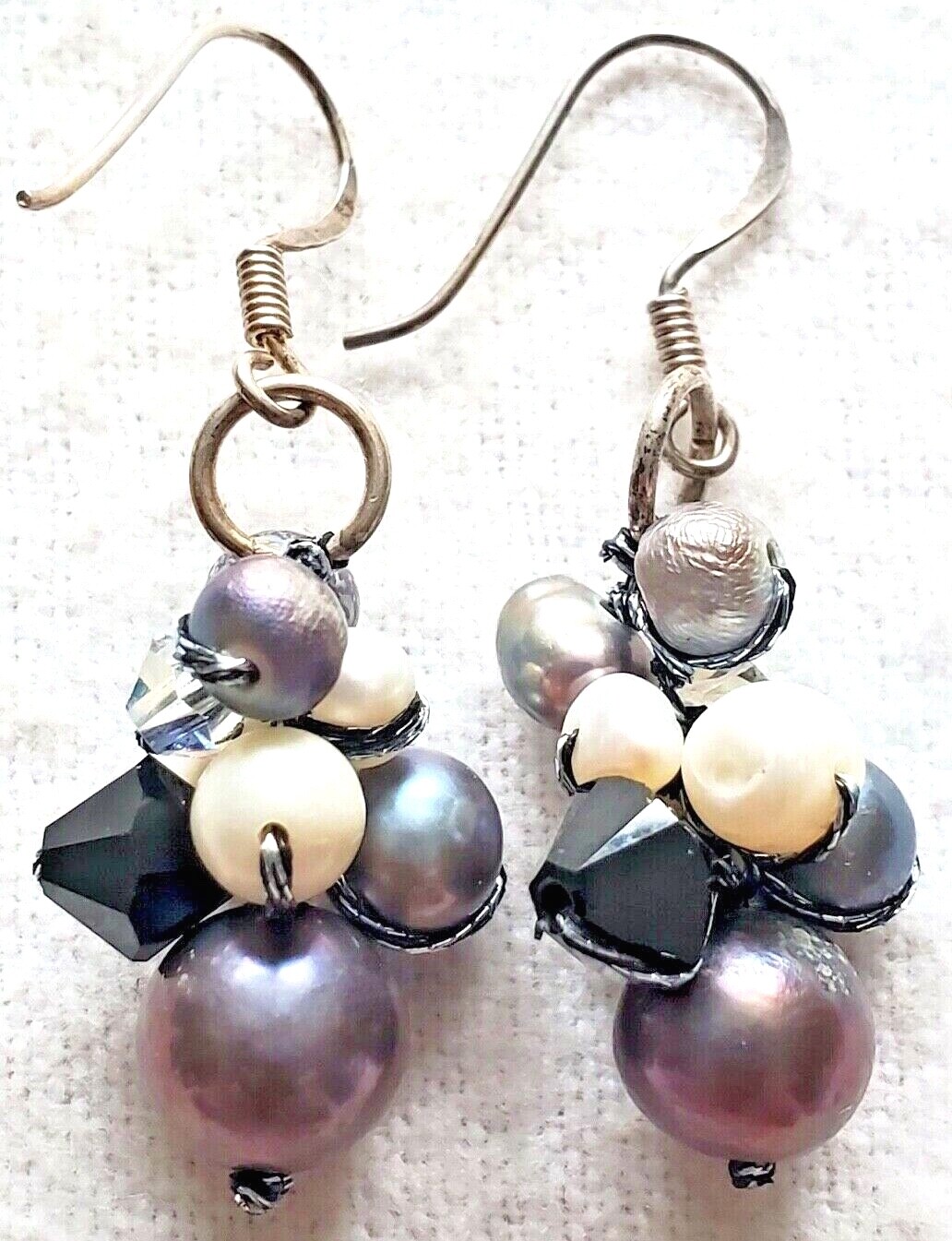 Real white+grey pearl+crystal clusters sterling silve… - Gem